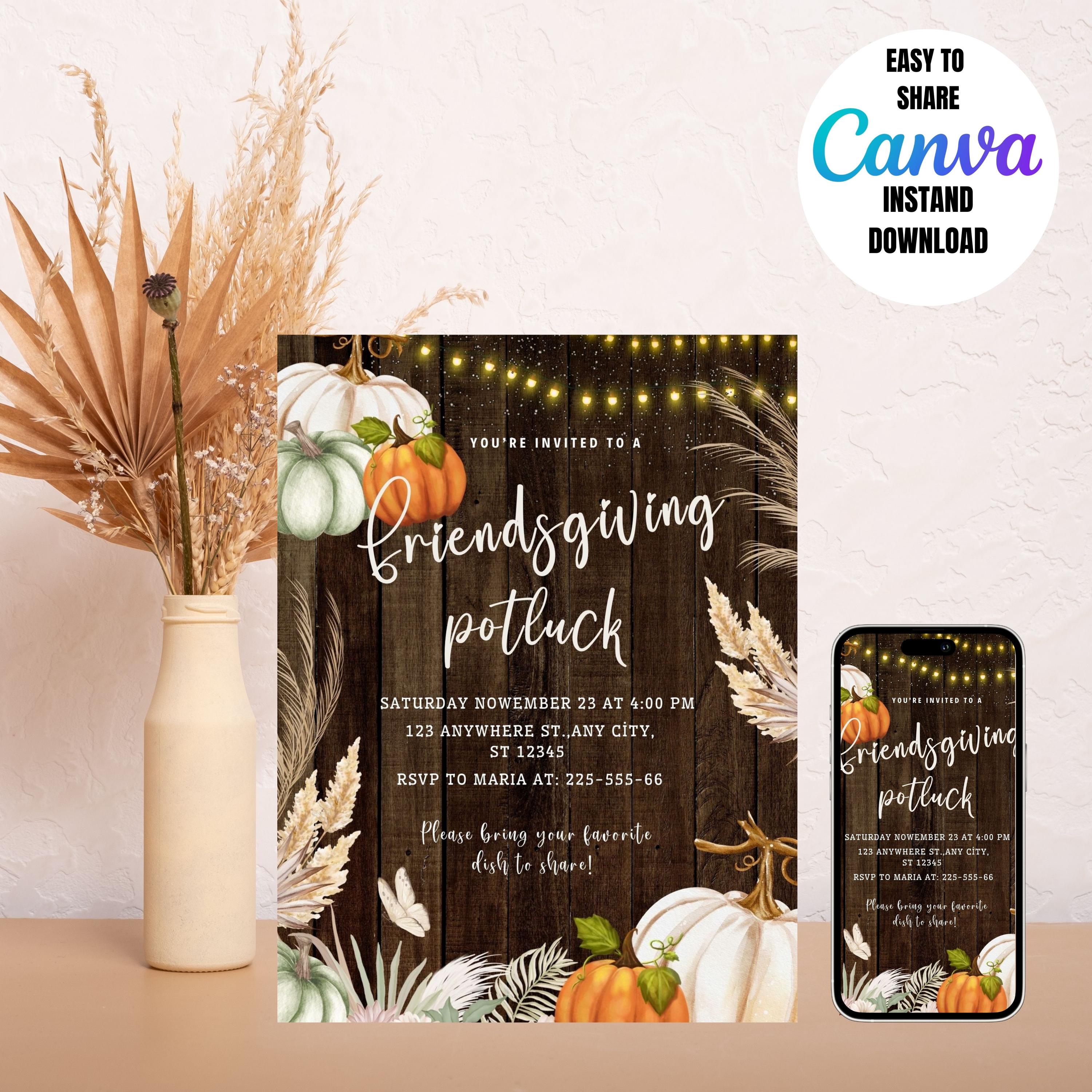 Editable Friendsgiving Thanksgiving Party Invitation, Friendsgiving ...