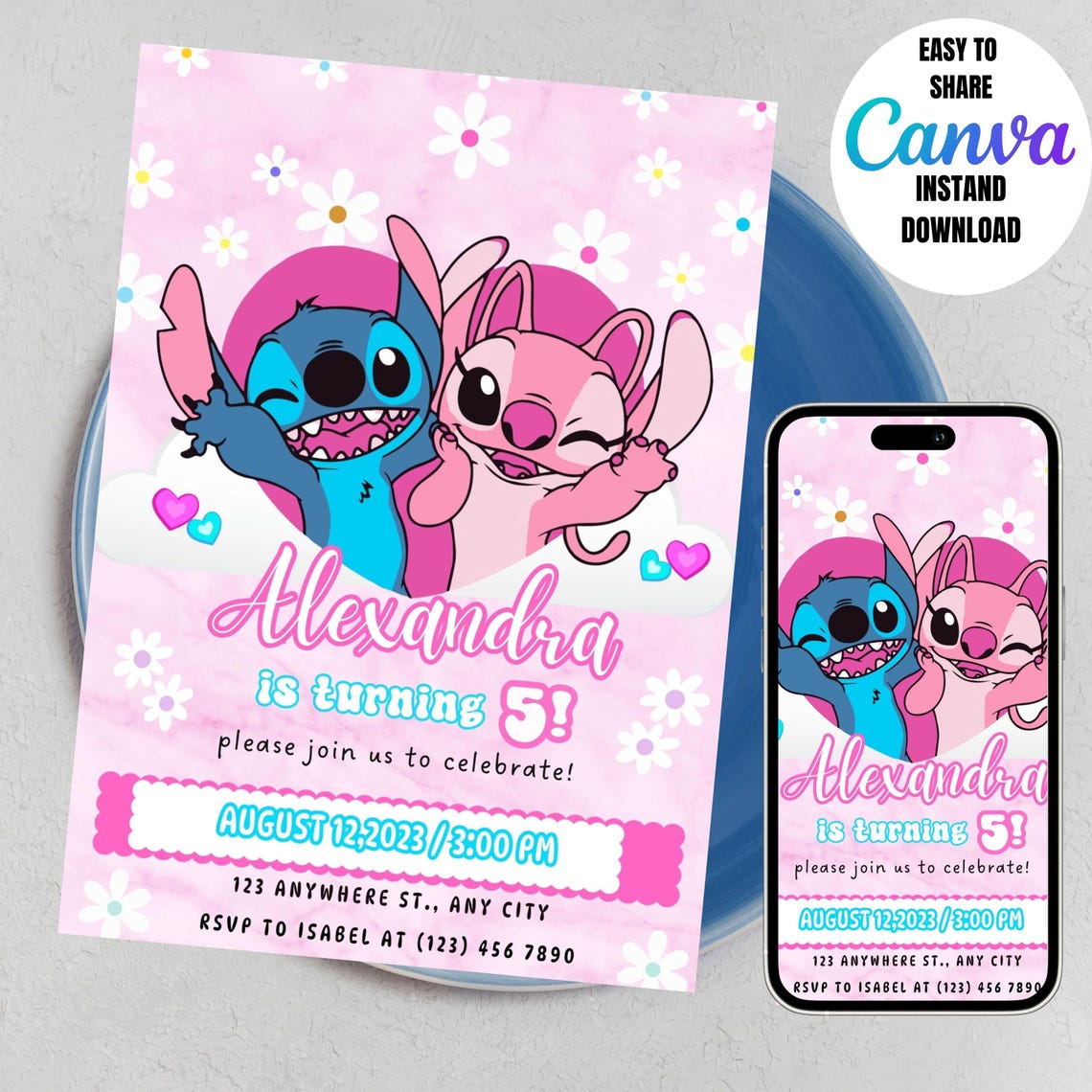 Stitch Birthday Invitation Template Editable Stitch and Angle Girls ...