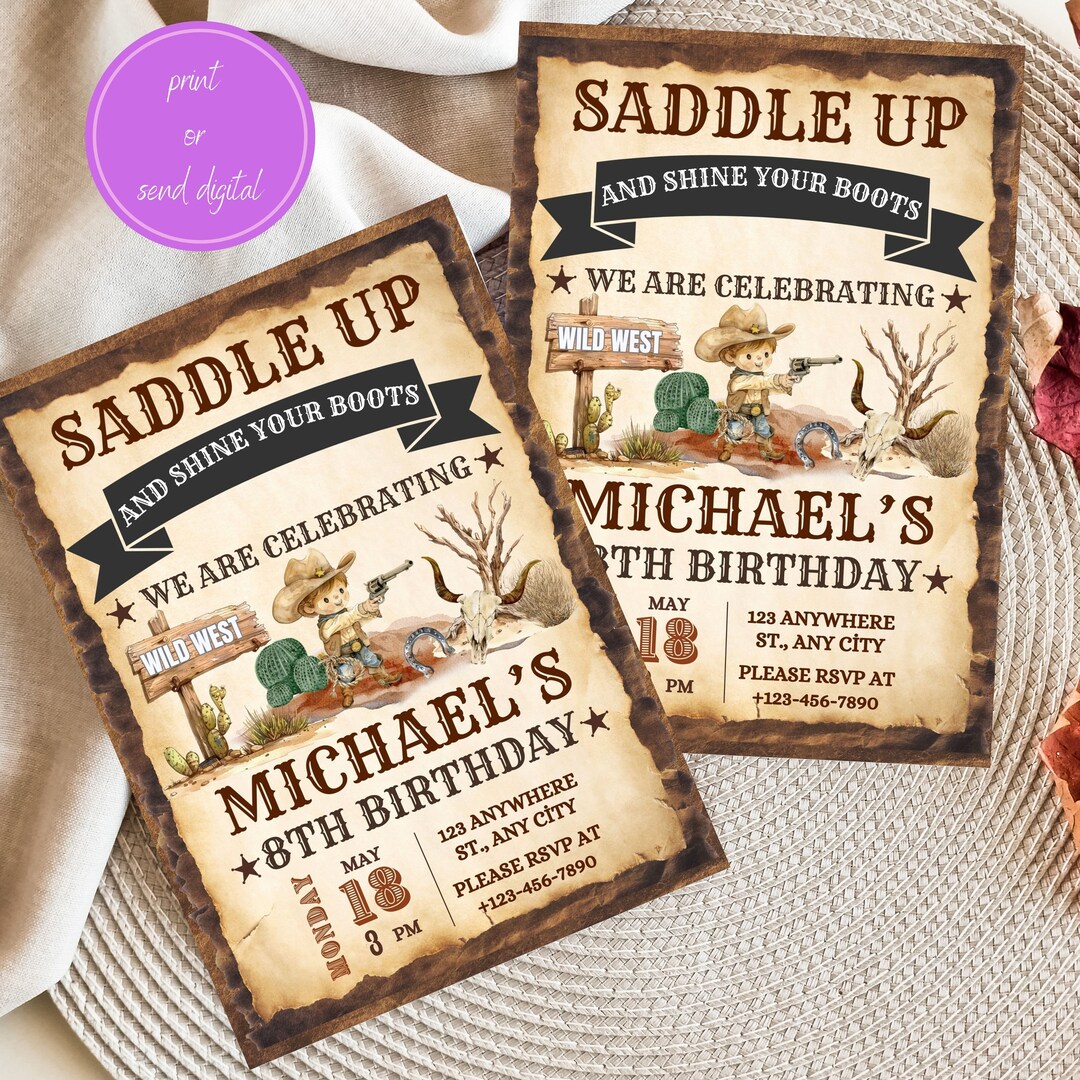 Editable saddle Up Birthday Party Invitation western Cowboy Digital ...