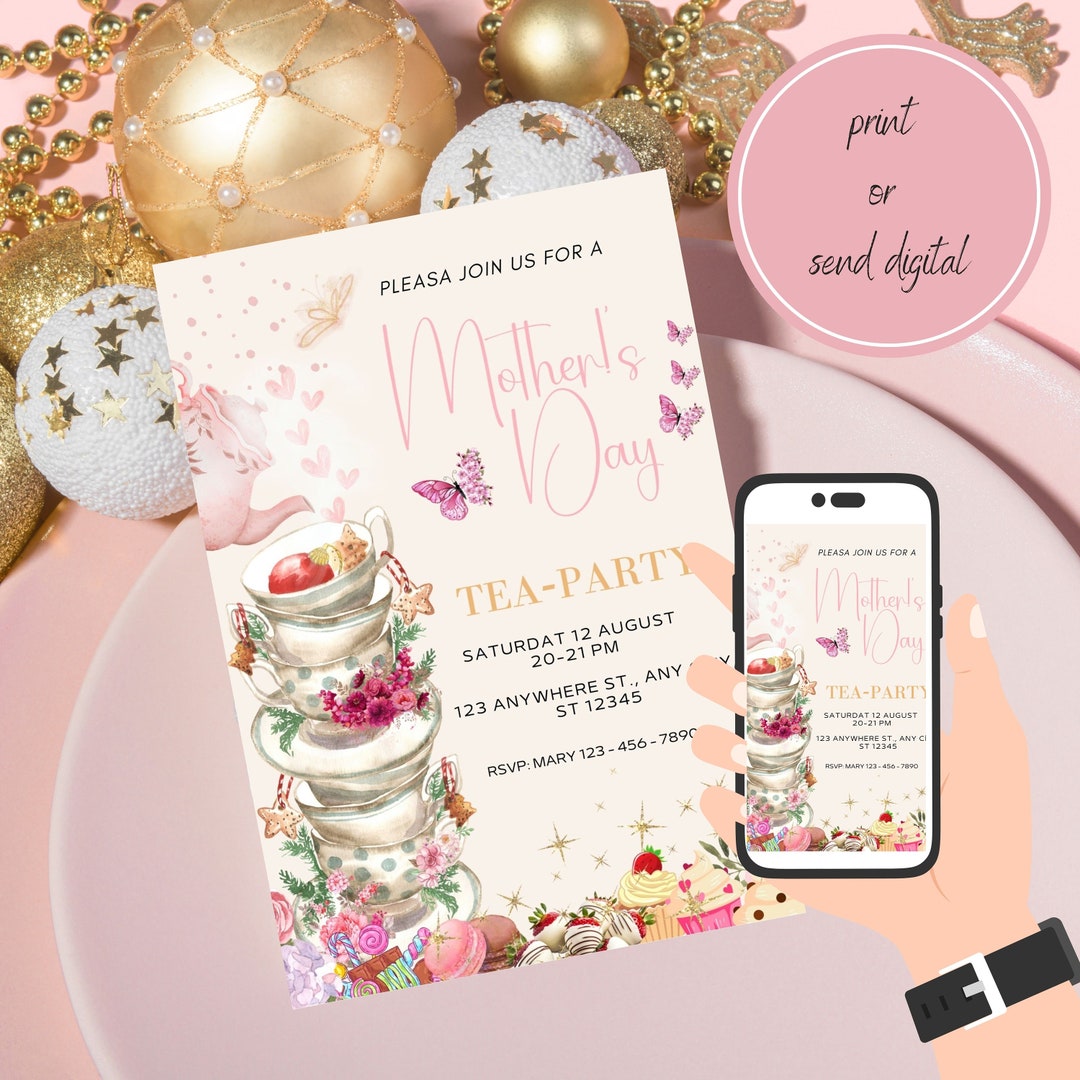 Editable Mothers Day Tea Party Invitation Tea Party Mother's Day Brunch ...
