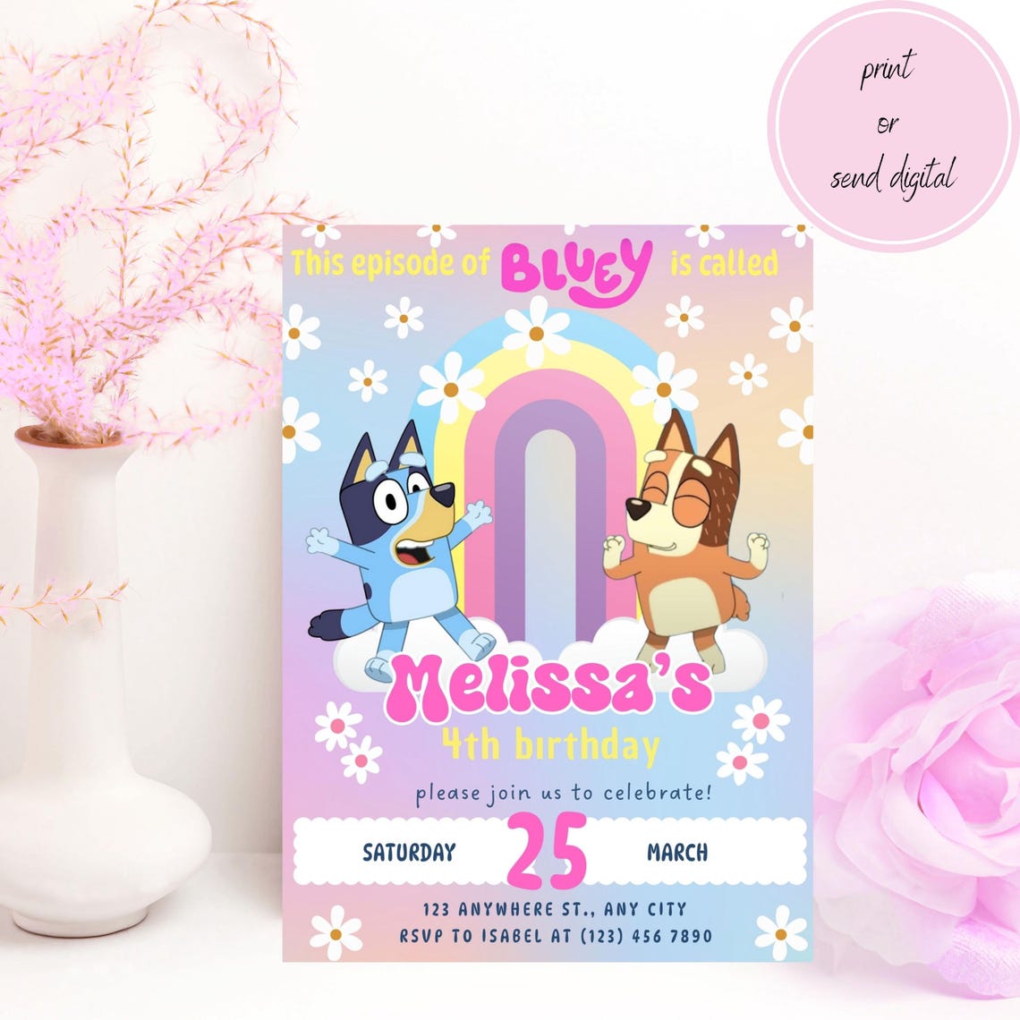 Editable Bluey & Bingo Birthday Invitation Template, Printable Girls ...
