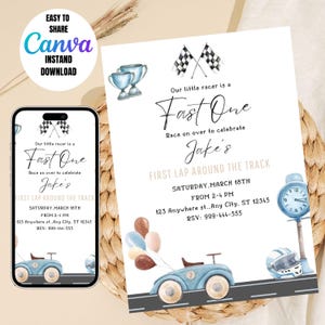 Editable Fast One First Birthday Invitation,first Lap Around the Track ...