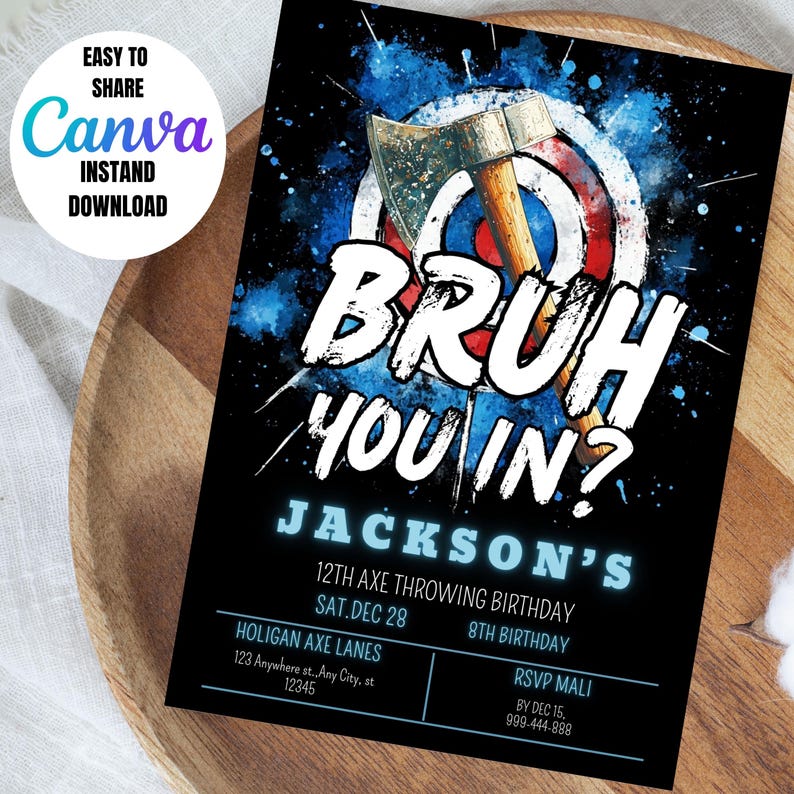 12TH Axe Throwing Invitation,ax Throw Birthday,editable Canva Template ...