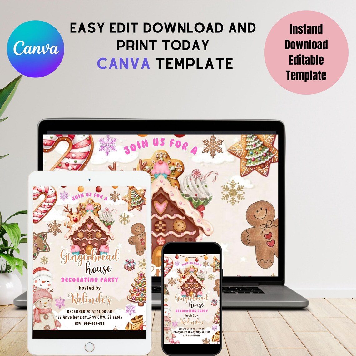 Editable Christmas Gingerbread House Decorating Invitation Canva ...