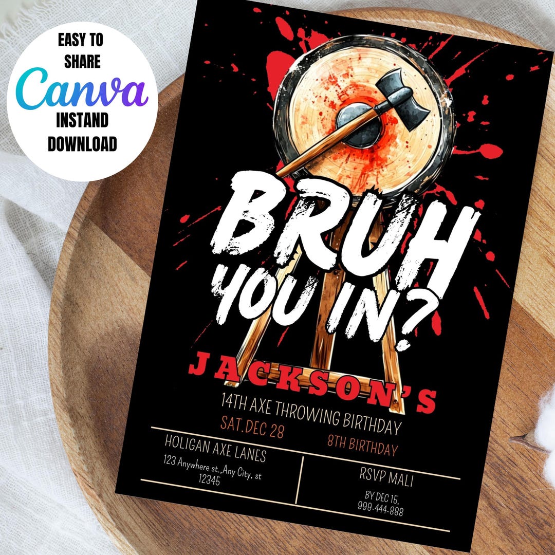 14th Axe Throwing Invitation,ax Throw Birthday,editable Canva Template ...