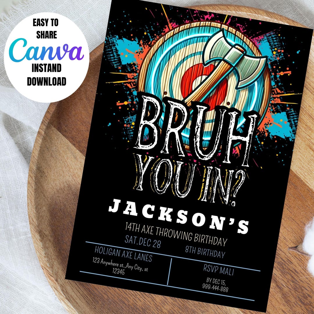 10th Axe Throwing Invitation,ax Throw Birthday,editable Canva Template ...