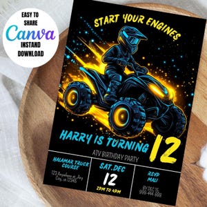 14TH ATV Birthday Invitation,quad Bike Party Ticket,editable Canva ...