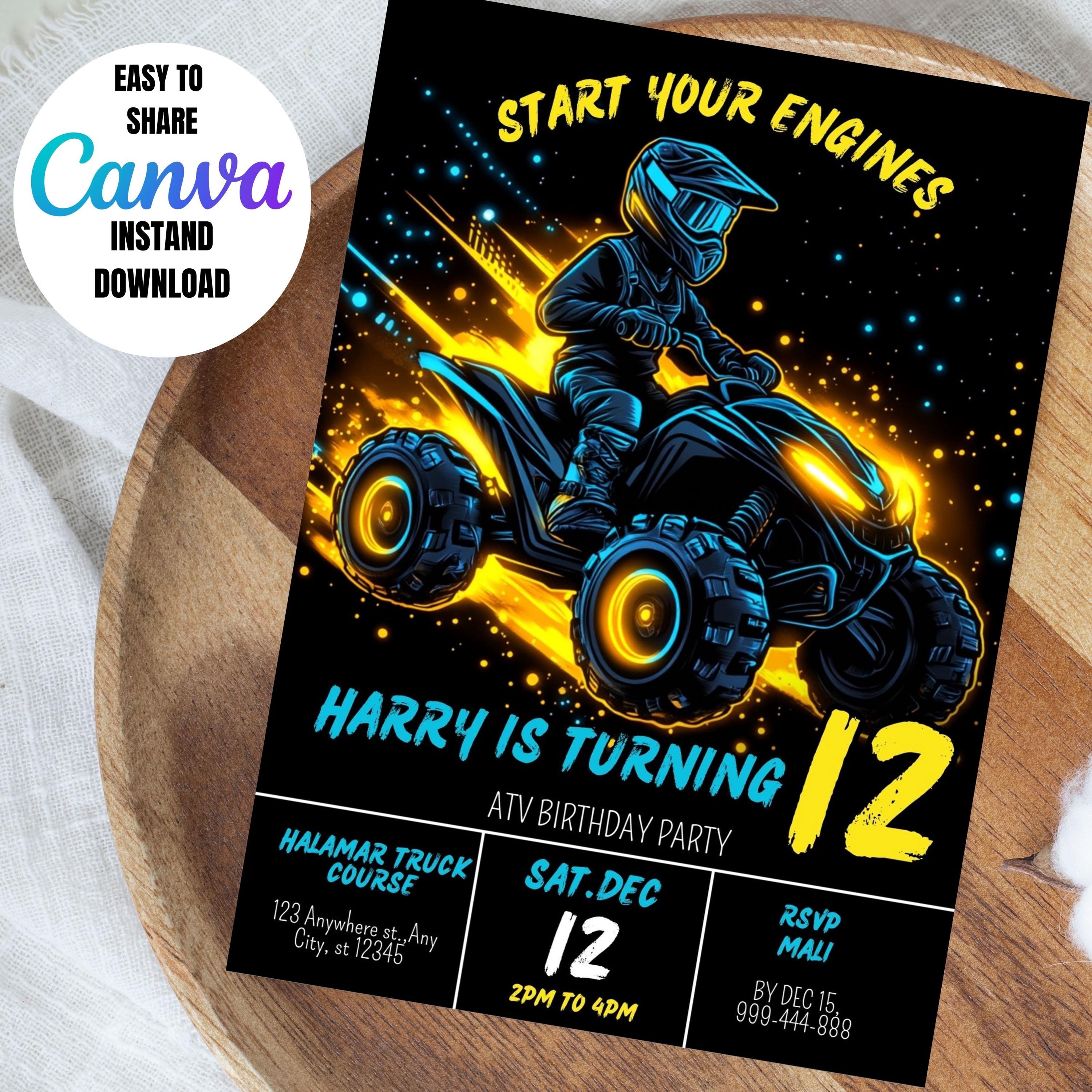 14TH ATV Birthday Invitation,quad Bike Party Ticket,editable Canva ...