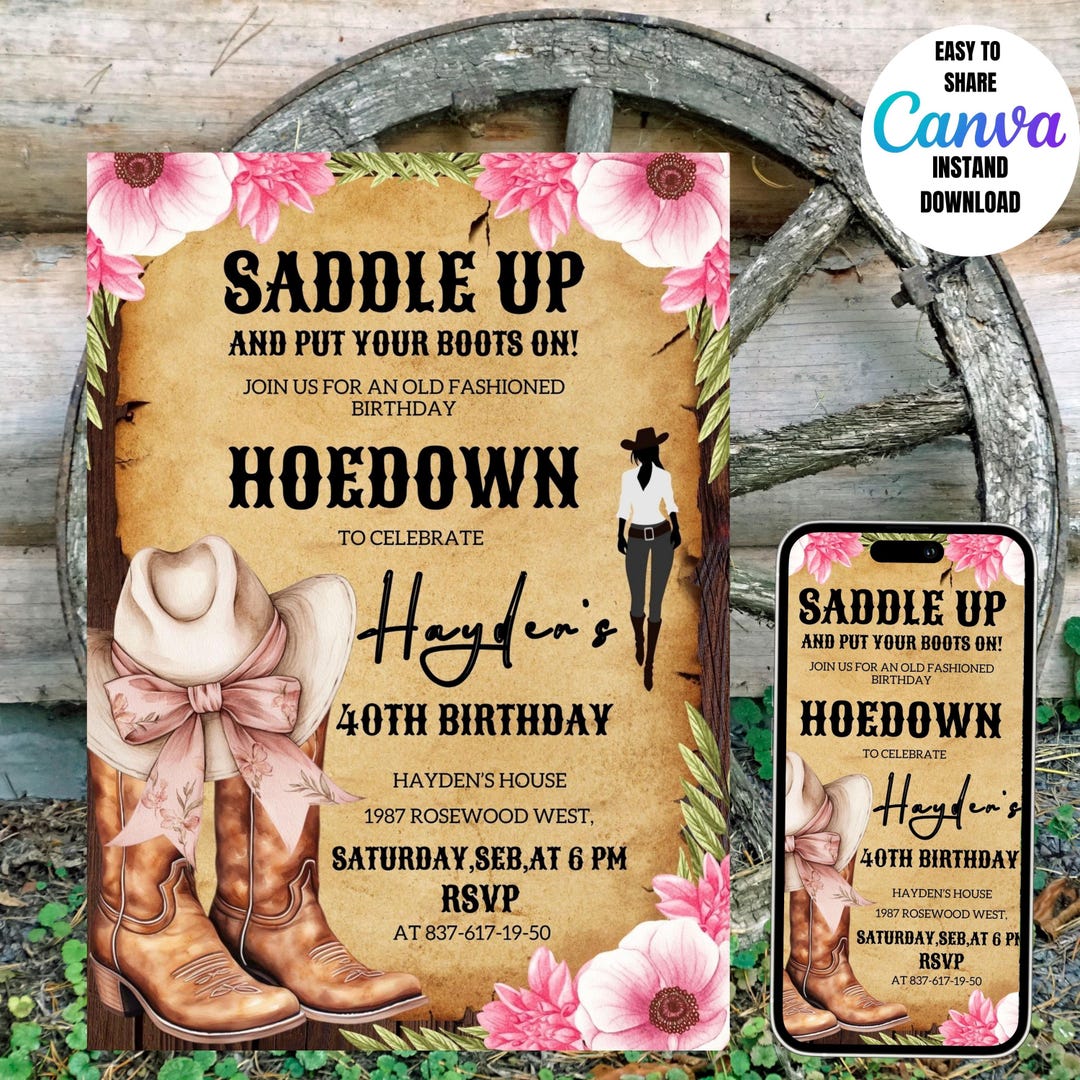 Editable Western 30TH Cowgirl Birthday Invitation,rustic,birthday ...