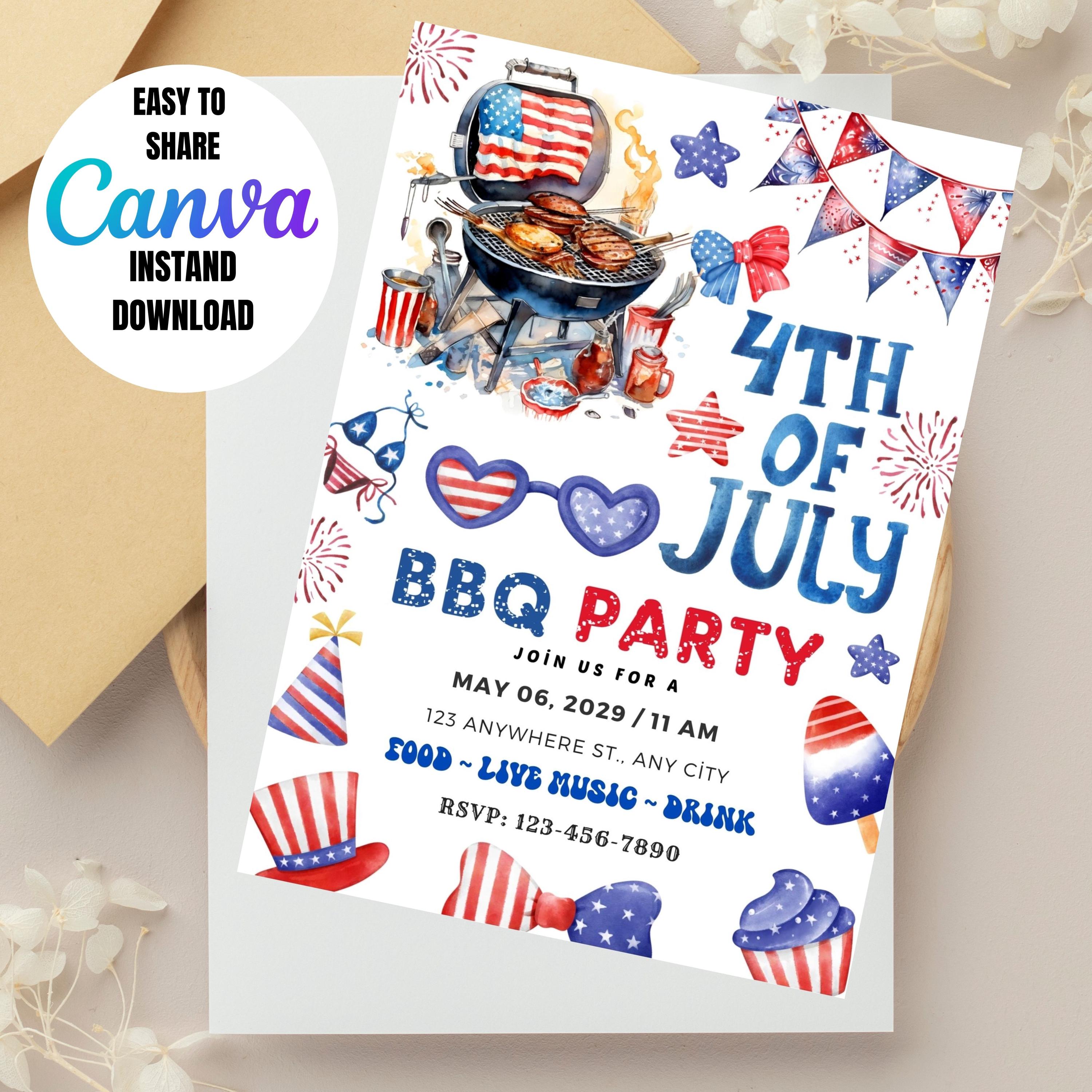 Editable 4th of July BBQ Invitation Independence Day BBQ Barbeque ...
