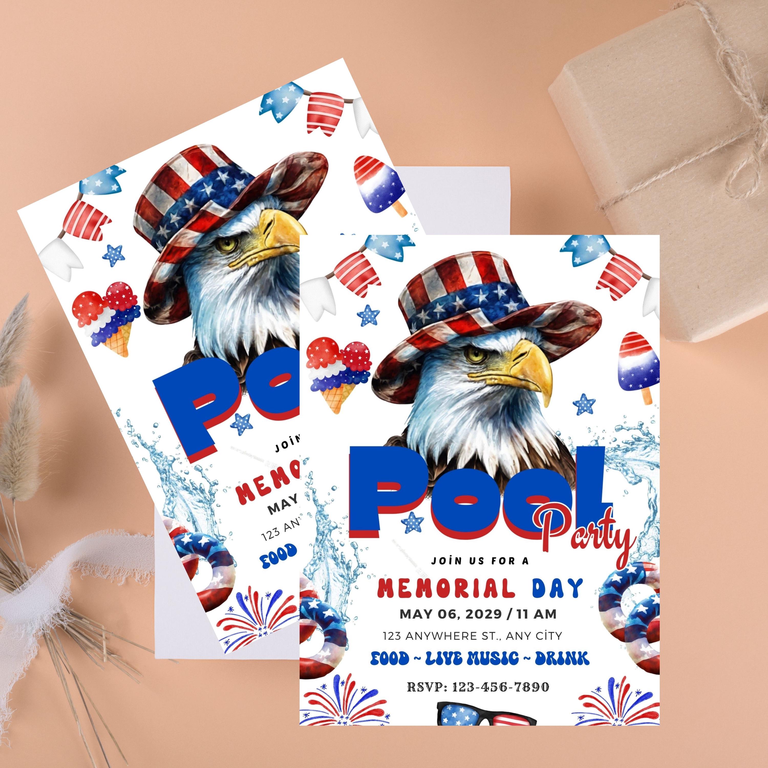 Memorial Day Pool Party Invitation,summer Pool Party Invite ...