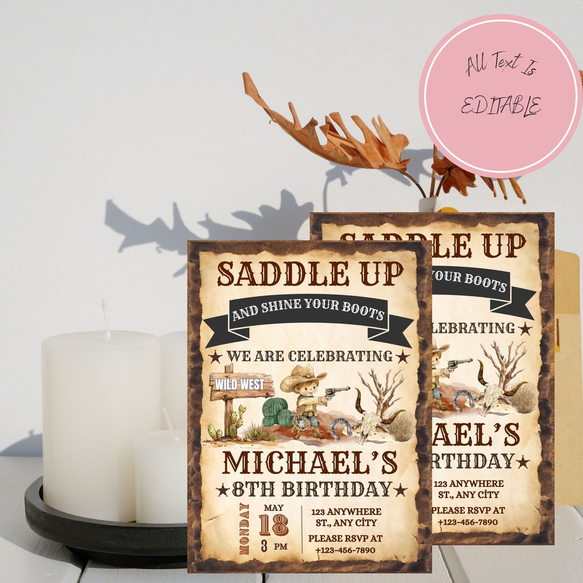 Editable saddle Up Birthday Party Invitation western Cowboy Digital ...