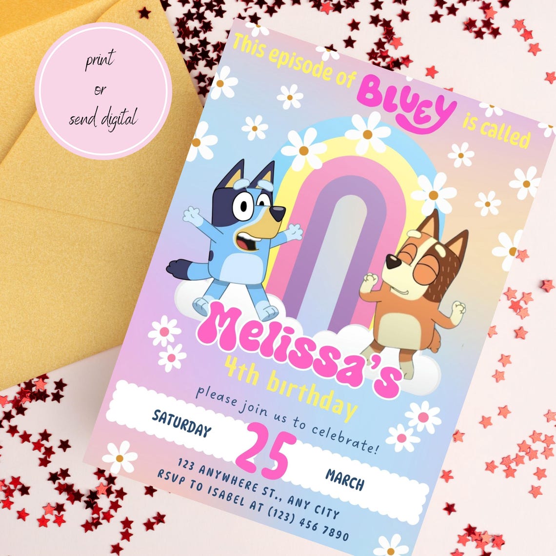 Editable Bluey & Bingo Birthday Invitation Template, Printable Girls ...