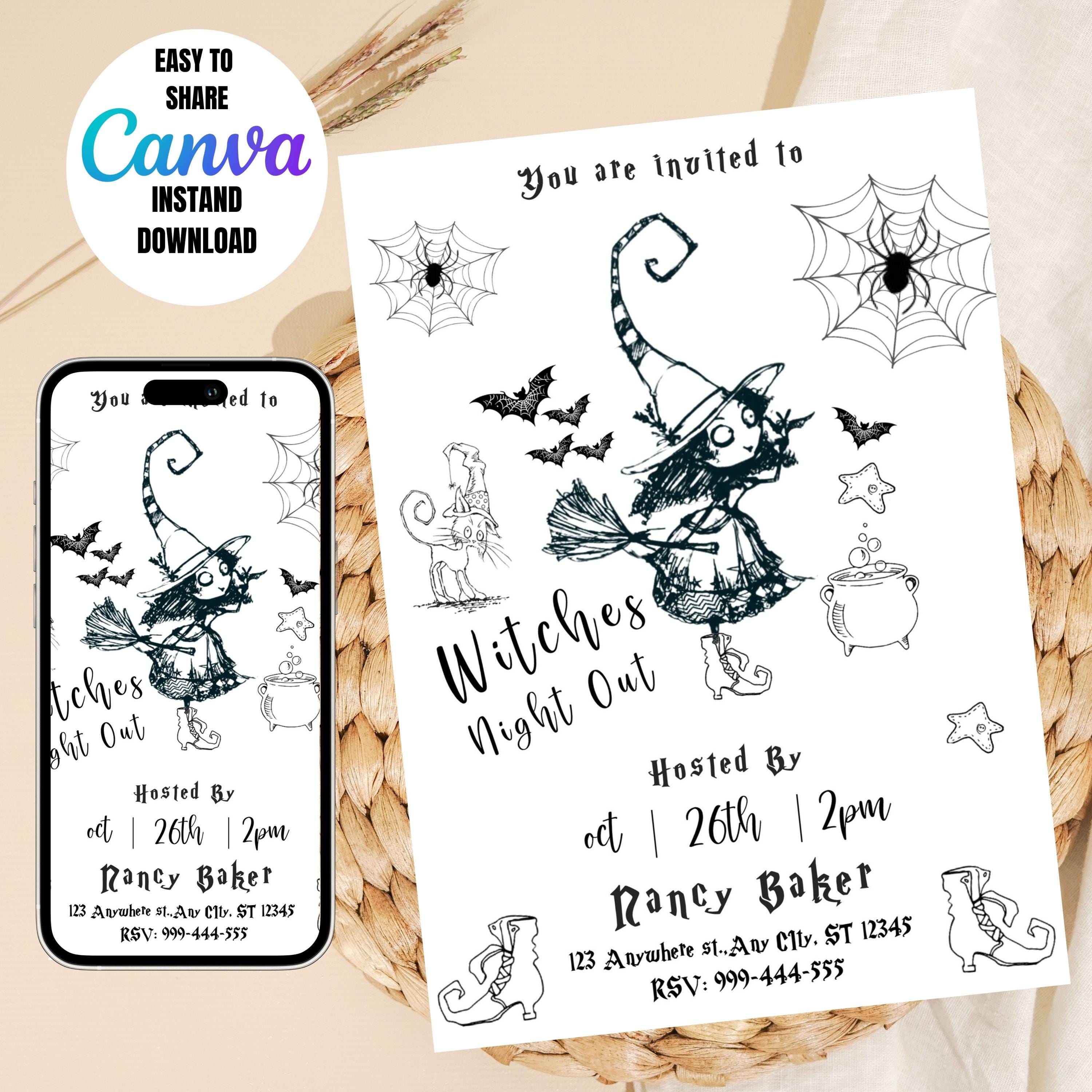 Editable Halloween Witches Night Out Invitation, Witch Birthday Invite ...