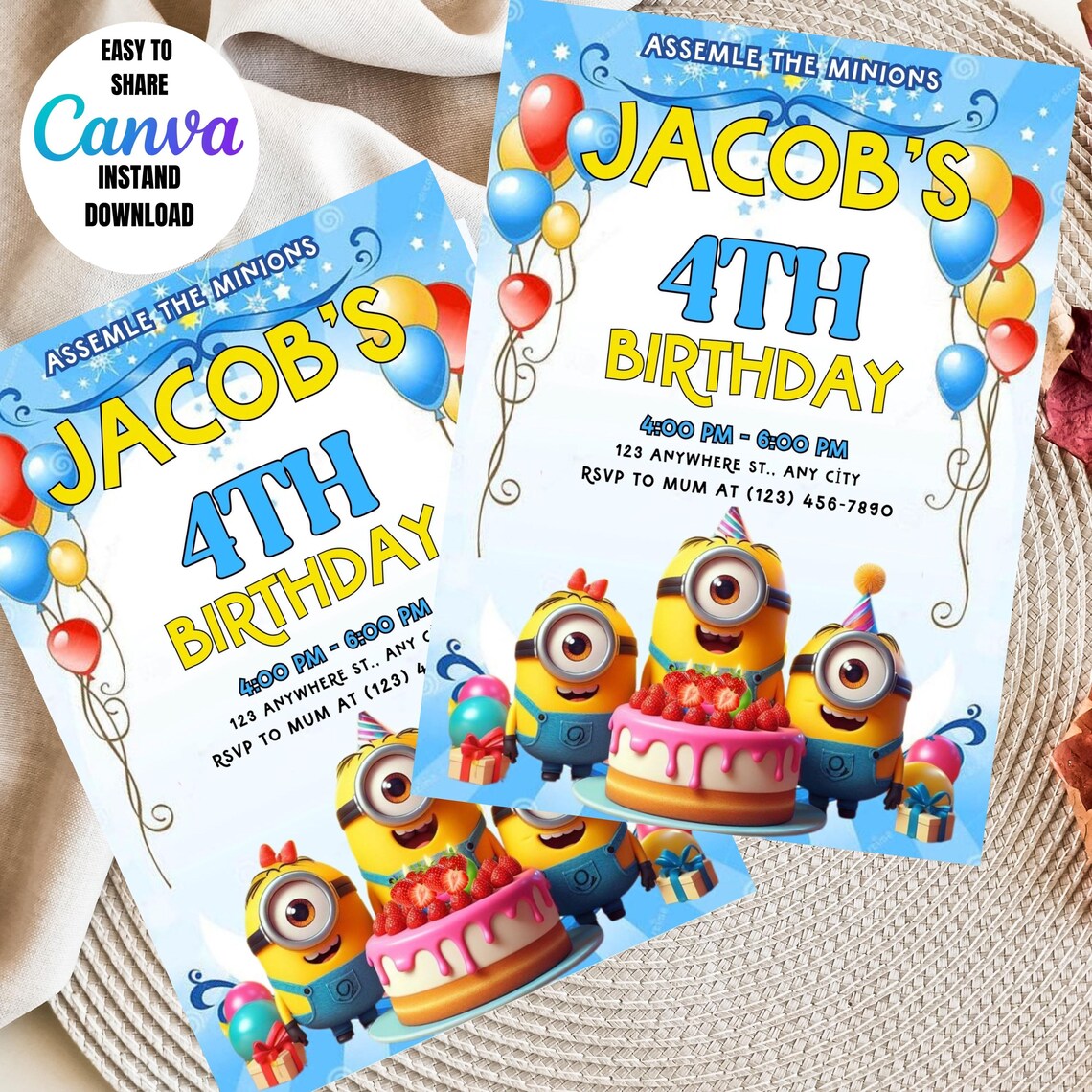 Editable Despicable Me Birthday Invitation, for Boy and Girl Kids ...
