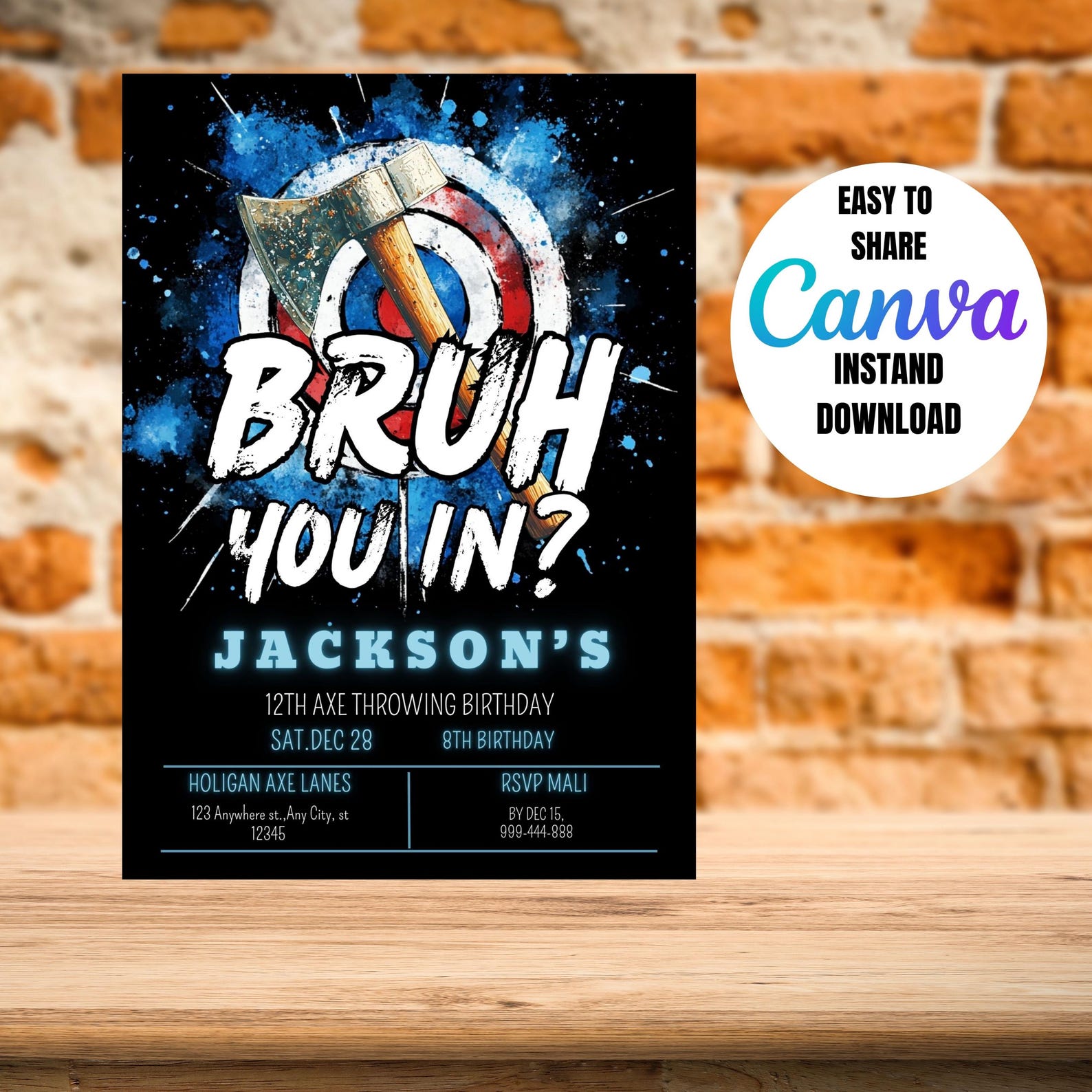 12TH Axe Throwing Invitation,ax Throw Birthday,editable Canva Template ...