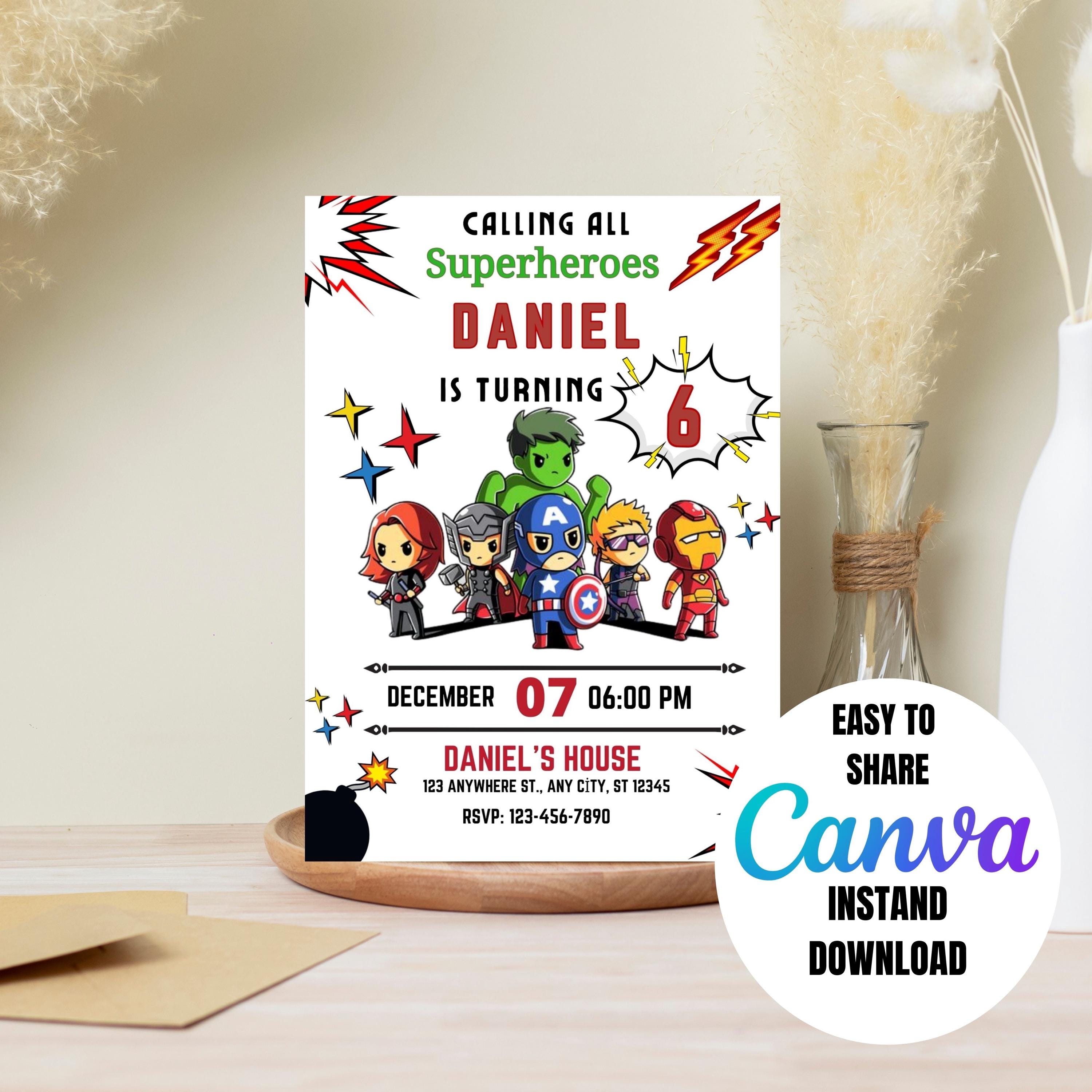 Editable Superheroes Birthday Invitation Template,printable Birthday ...
