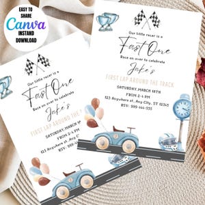 Editable Fast One First Birthday Invitation,first Lap Around the Track ...
