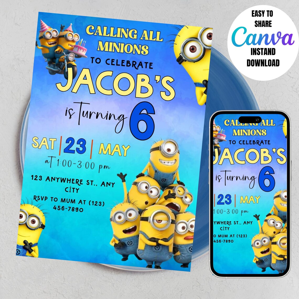 Despicable Me Birthday Invitation,editable for Boy and Girl Kids ...