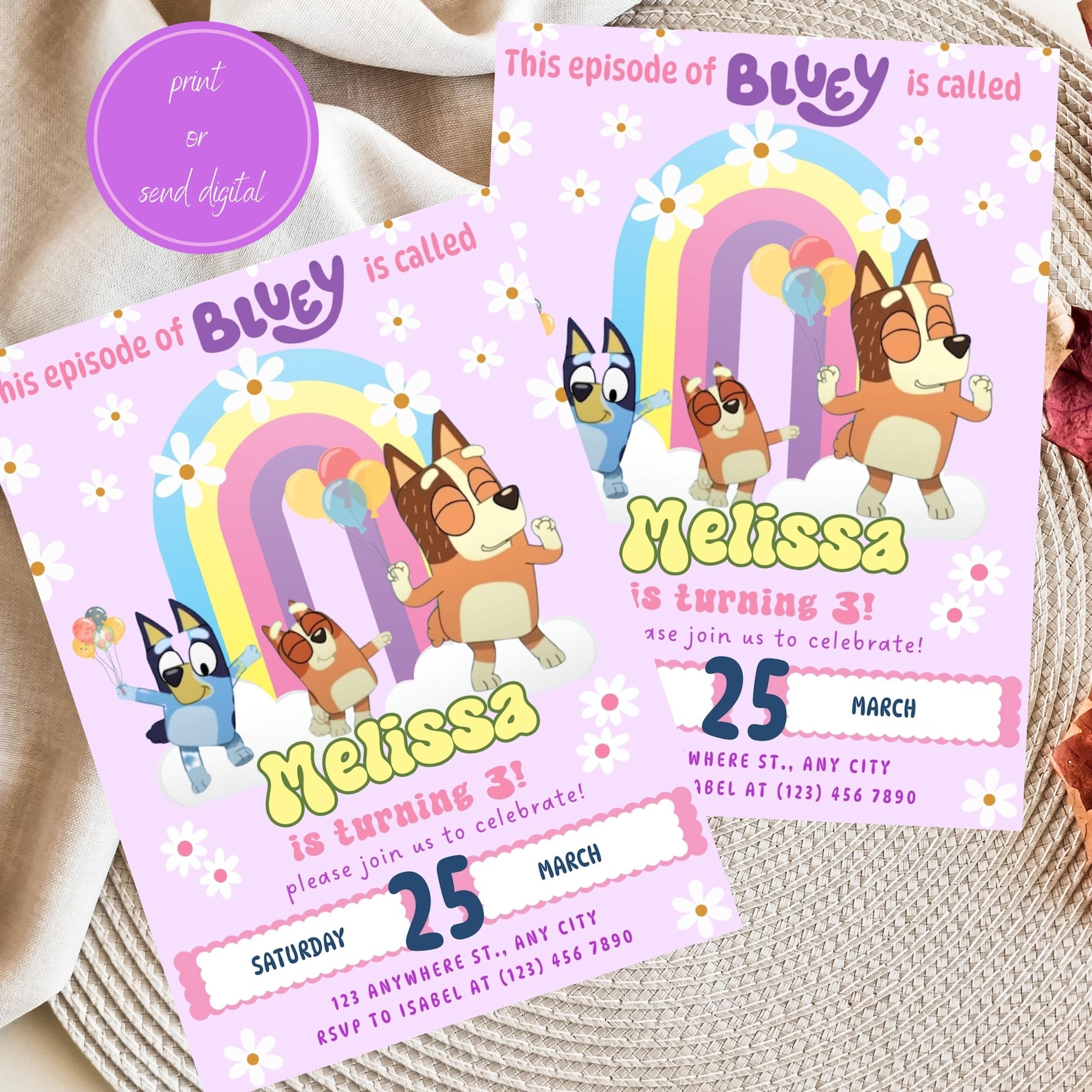 Girl Bluey Birthday Invitation Template, Bluey Invitation, Digital ...