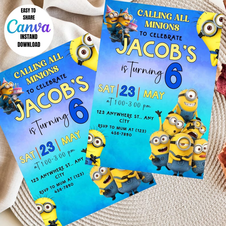 Despicable Me Birthday Invitation,editable for Boy and Girl Kids ...