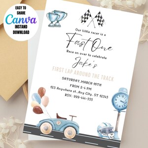 Editable Fast One First Birthday Invitation,first Lap Around the Track ...