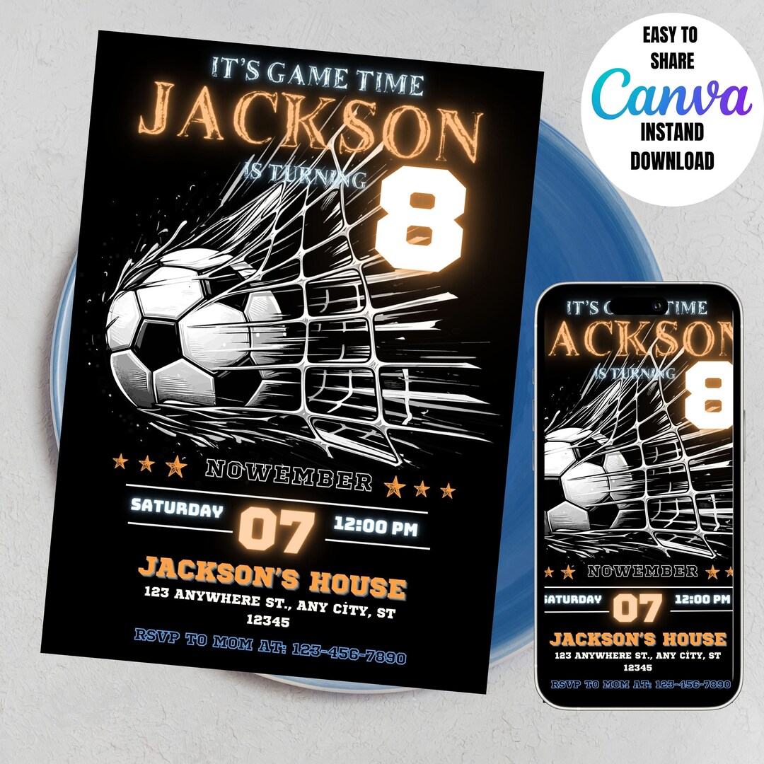 Game Sport Party Invitationtemplate,soccer Invite,printable 8th Sports ...