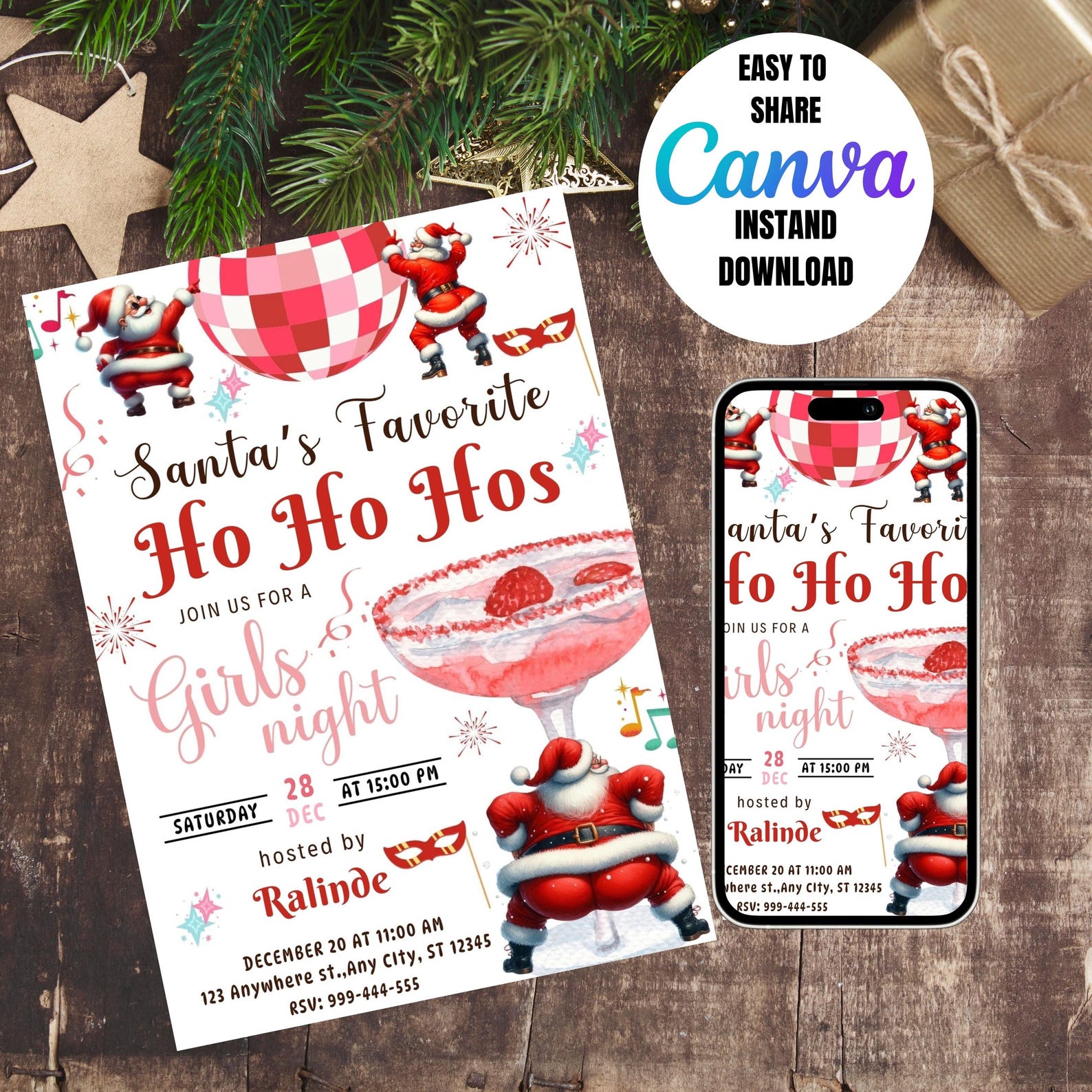 Funny Christmas Party Invitation,santa's Favorite Ho Ho Hos,girls Night ...