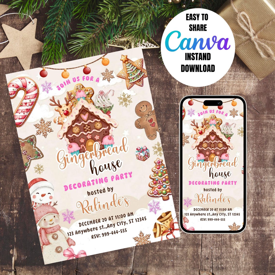Editable Christmas Gingerbread House Decorating Invitation Canva ...