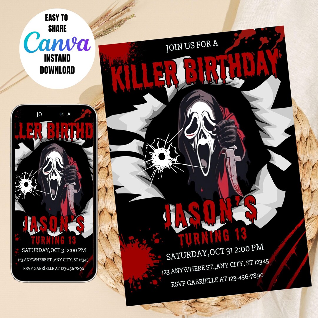 Killer Birthday Halloween Night Invitations Friday 13th Ghostface ...
