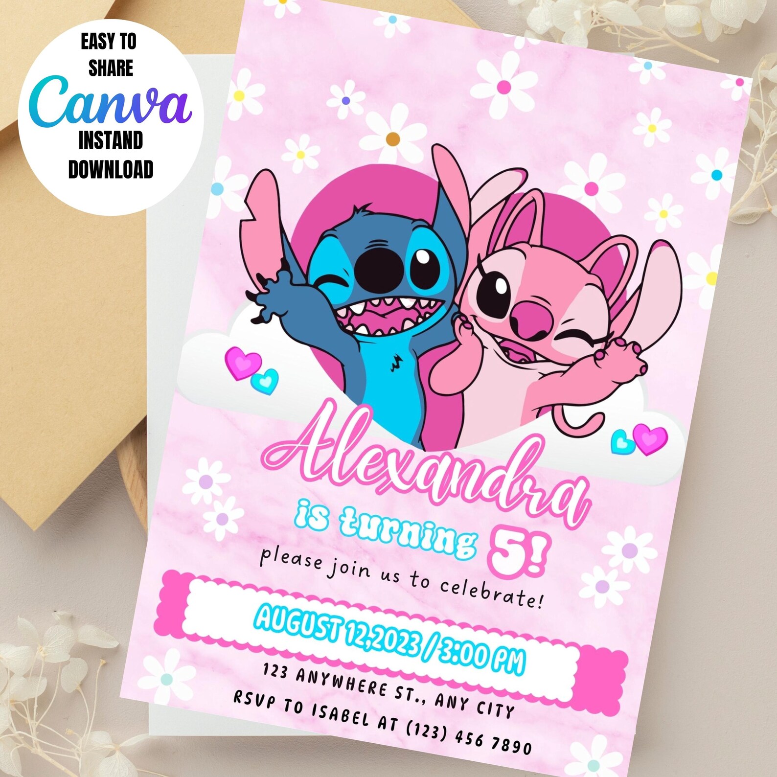 Stitch Birthday Invitation Template Editable Stitch and Angle Girls ...