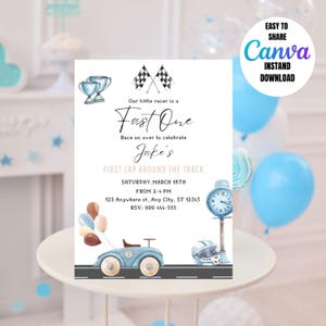 Editable Fast One First Birthday Invitation,first Lap Around the Track ...