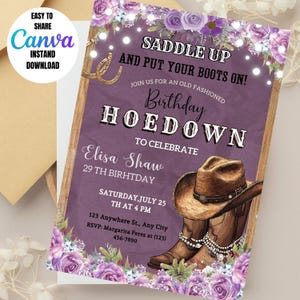 Purple 30th Hoedown Birthday Invitation,western Cowgirl Party Invite ...