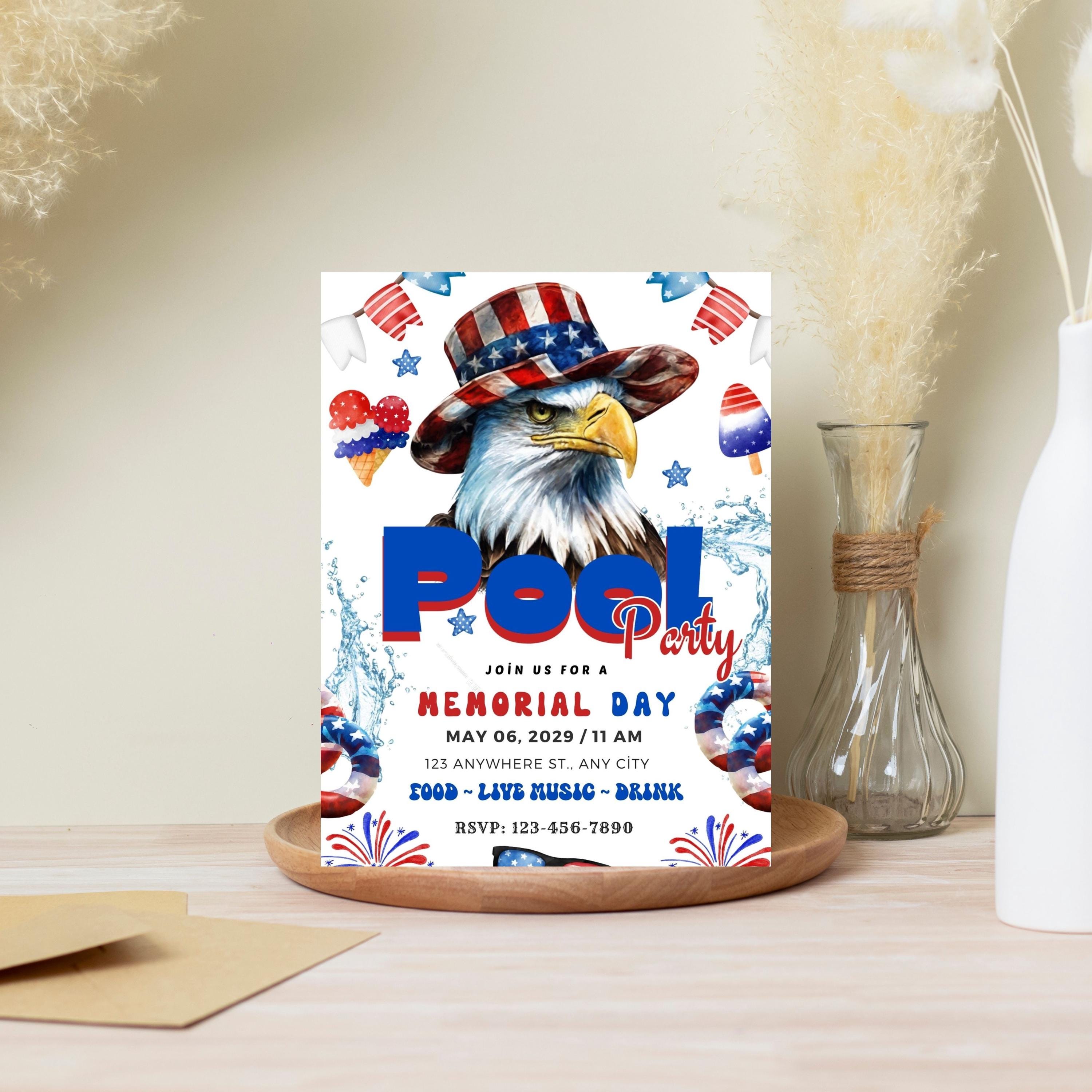 Memorial Day Pool Party Invitation,summer Pool Party Invite ...