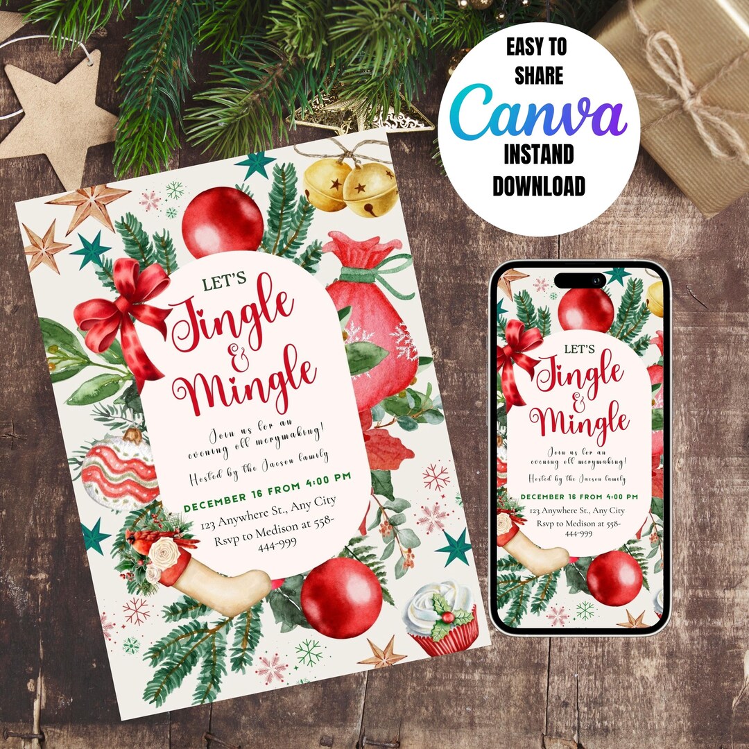 Watercolur Jingle and Mingle Invitation,kitschy Holiday Party Invite ...