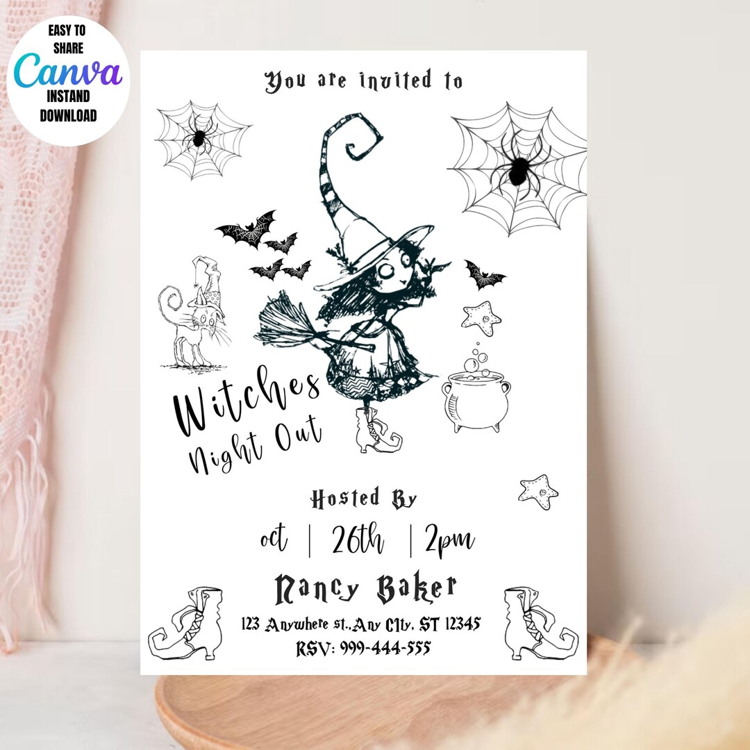 Editable Halloween Witches Night Out Invitation, Witch Birthday Invite ...