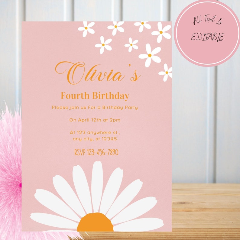Retro Daisy Birthday Party Invitations, Daisy Birthday Invitation ...