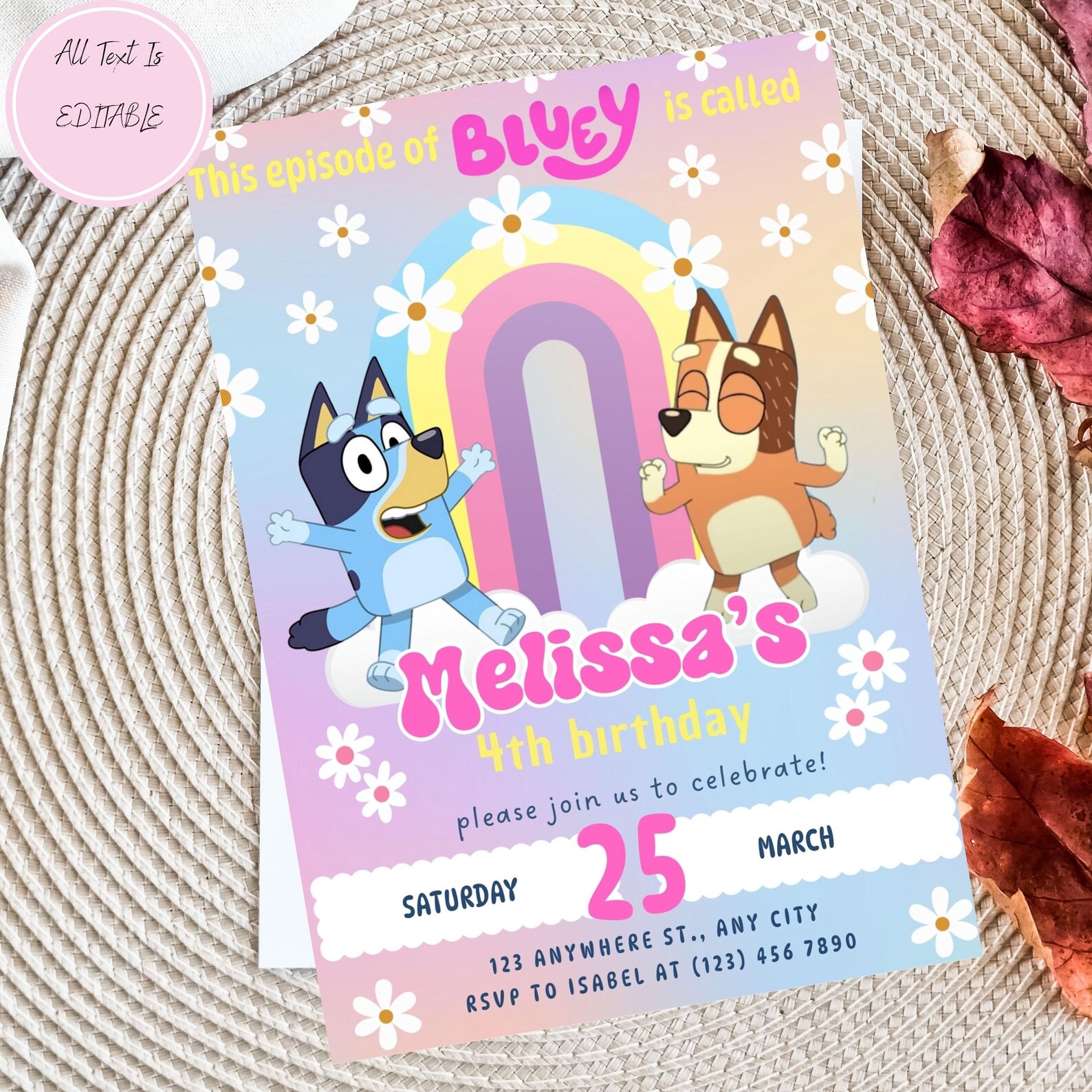 Editable Bluey & Bingo Birthday Invitation Template, Printable Girls ...