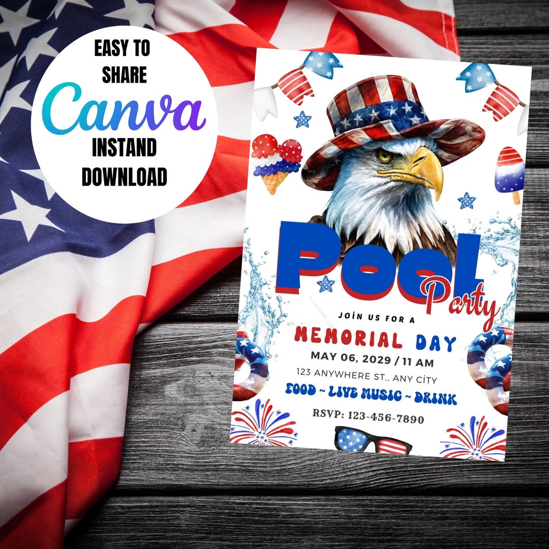 Memorial Day Pool Party Invitation,summer Pool Party Invite ...