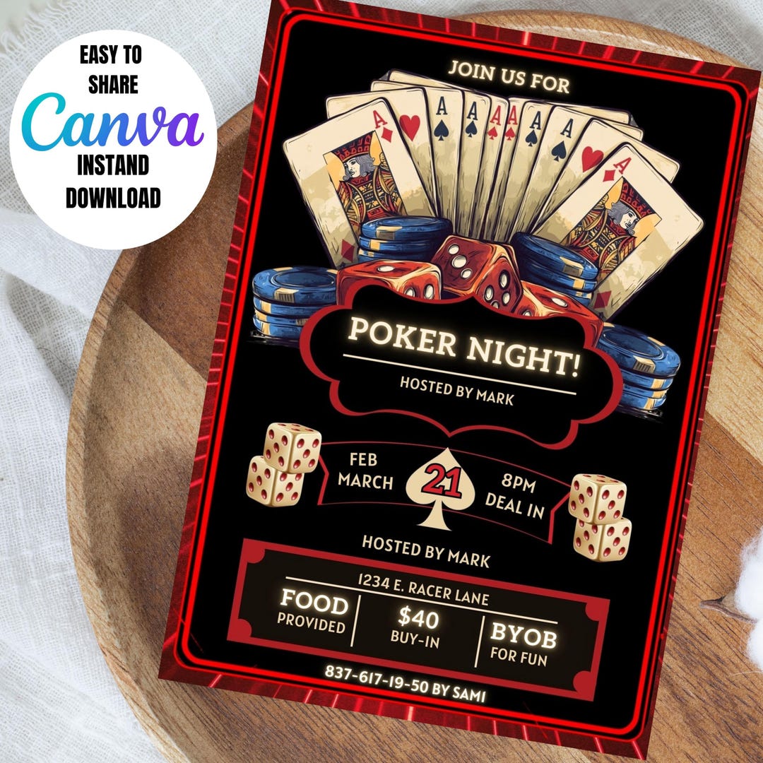 Editable Poker Night Invitation,casino Game Night Party Invite for ...