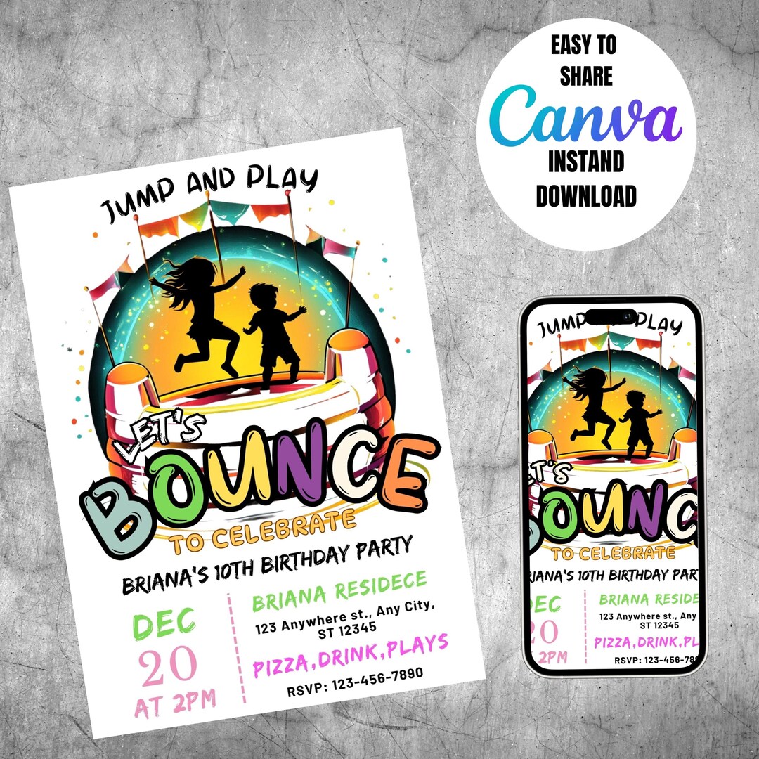 Editable Let's Jump Party Invite for Bounce House Birthday,boy Girl Let ...