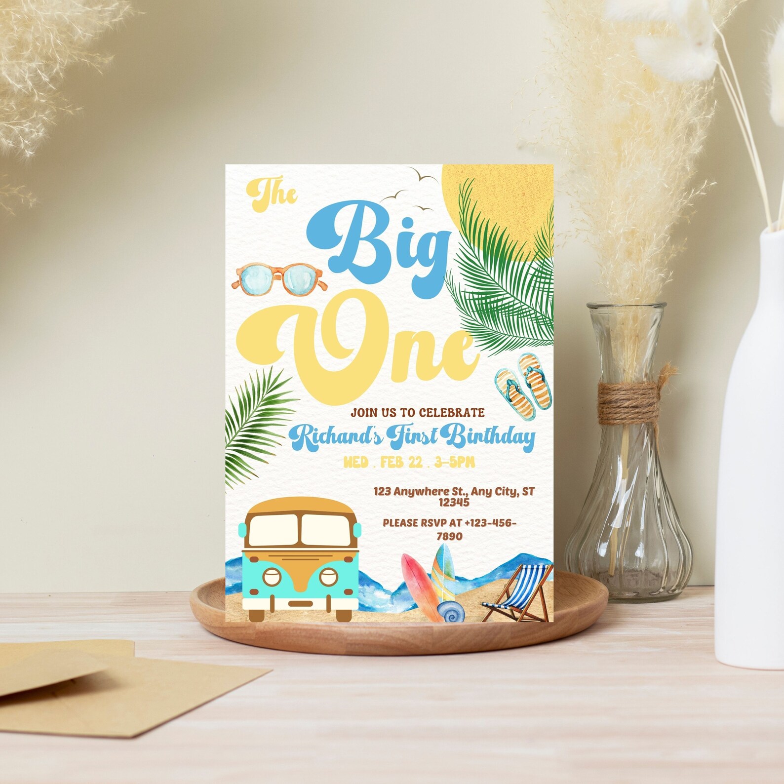 Editable Boy the Big One Birthday Invitation Surf 1st Birthday Party ...