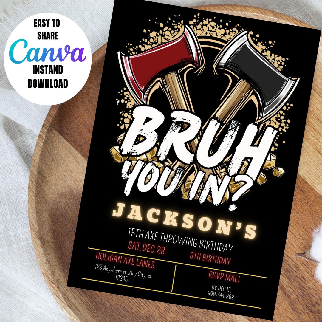 15TH Axe Throwing Invitation,ax Throw Birthday,editable Canva Template ...