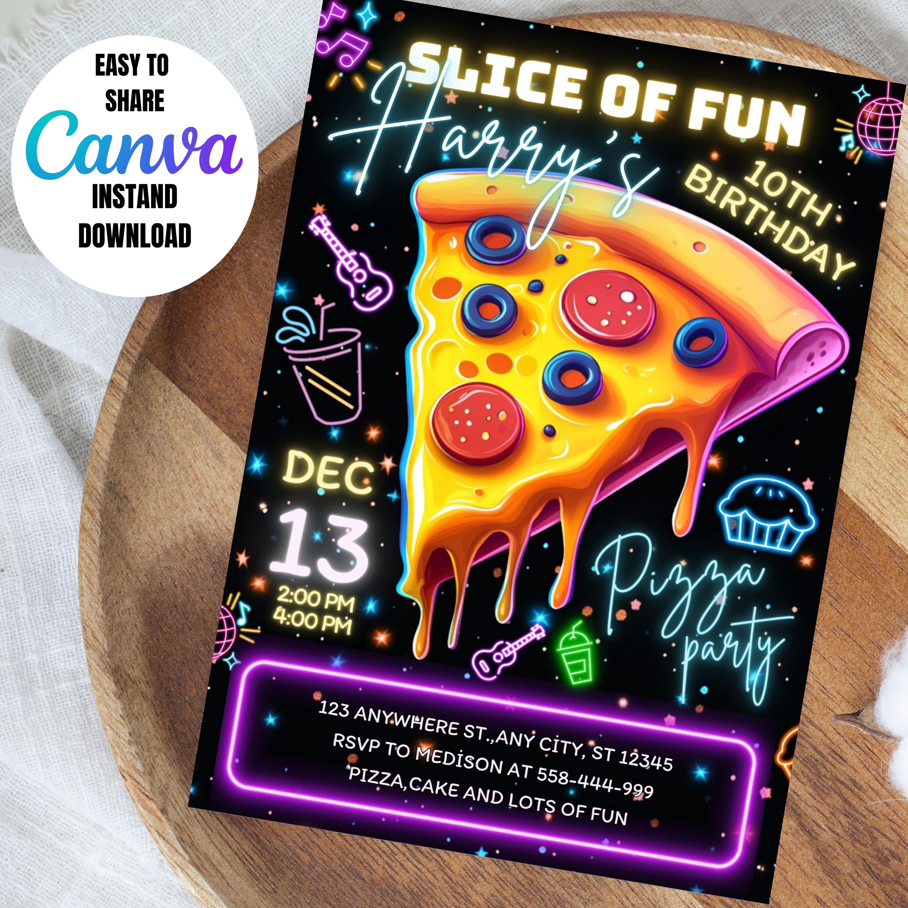 10th Slice of Fun Pizza Party Birthday Invitation Temp,fun Pizza-themed ...