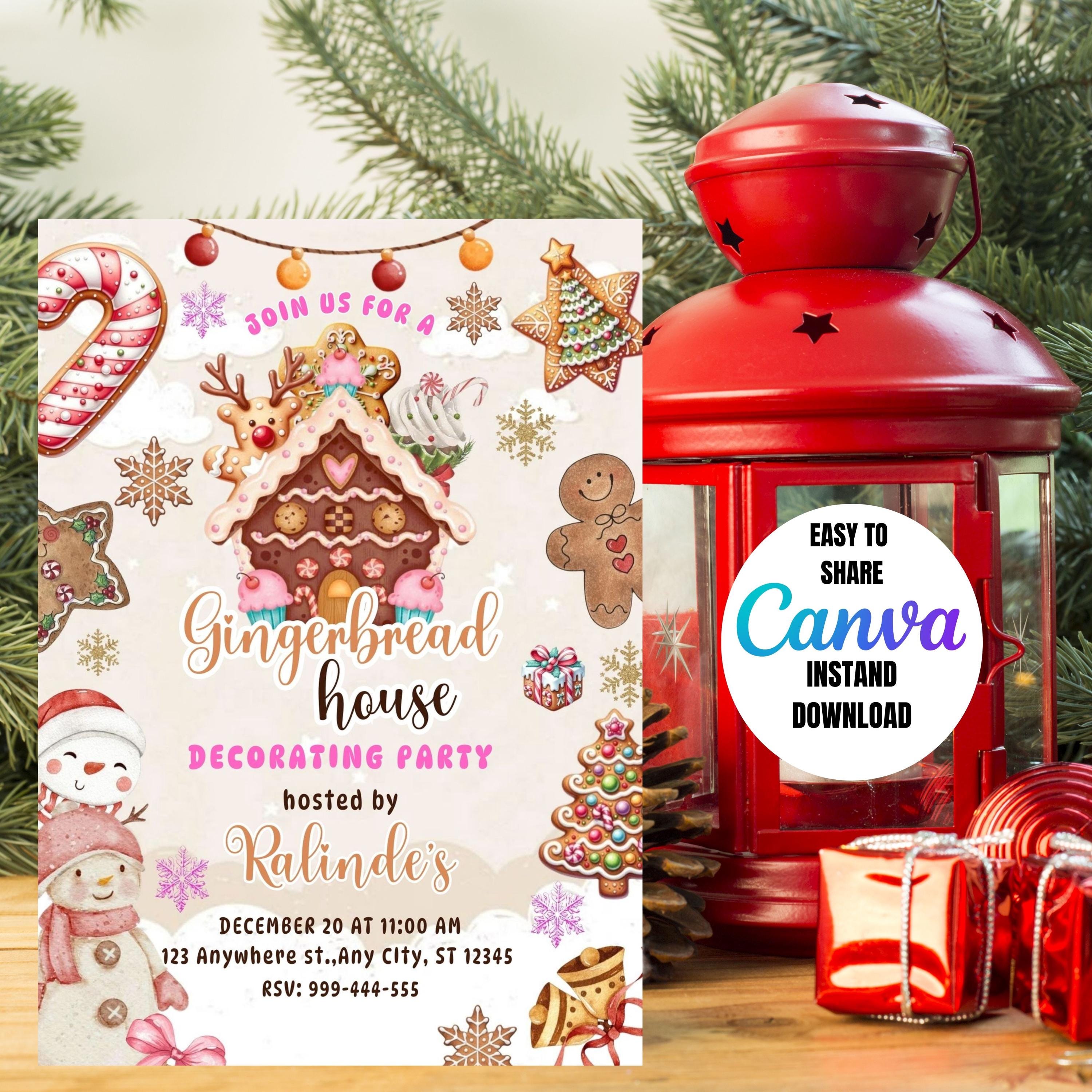 Editable Christmas Gingerbread House Decorating Invitation Canva ...