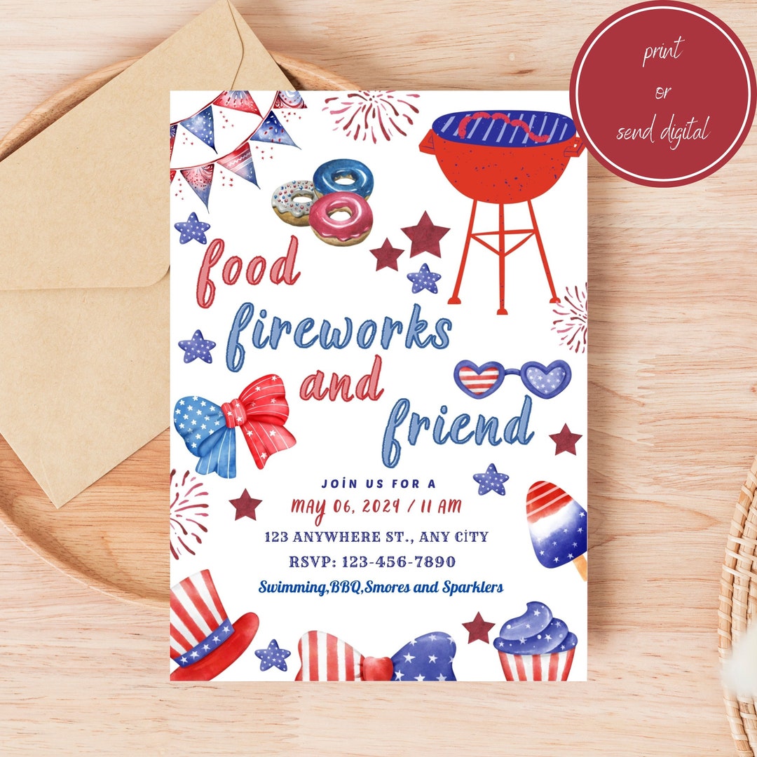 Editable 4th of July BBQ Invitation Independence Day BBQ Barbeque ...