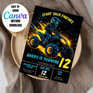 14TH ATV Birthday Invitation,quad Bike Party Ticket,editable Canva ...