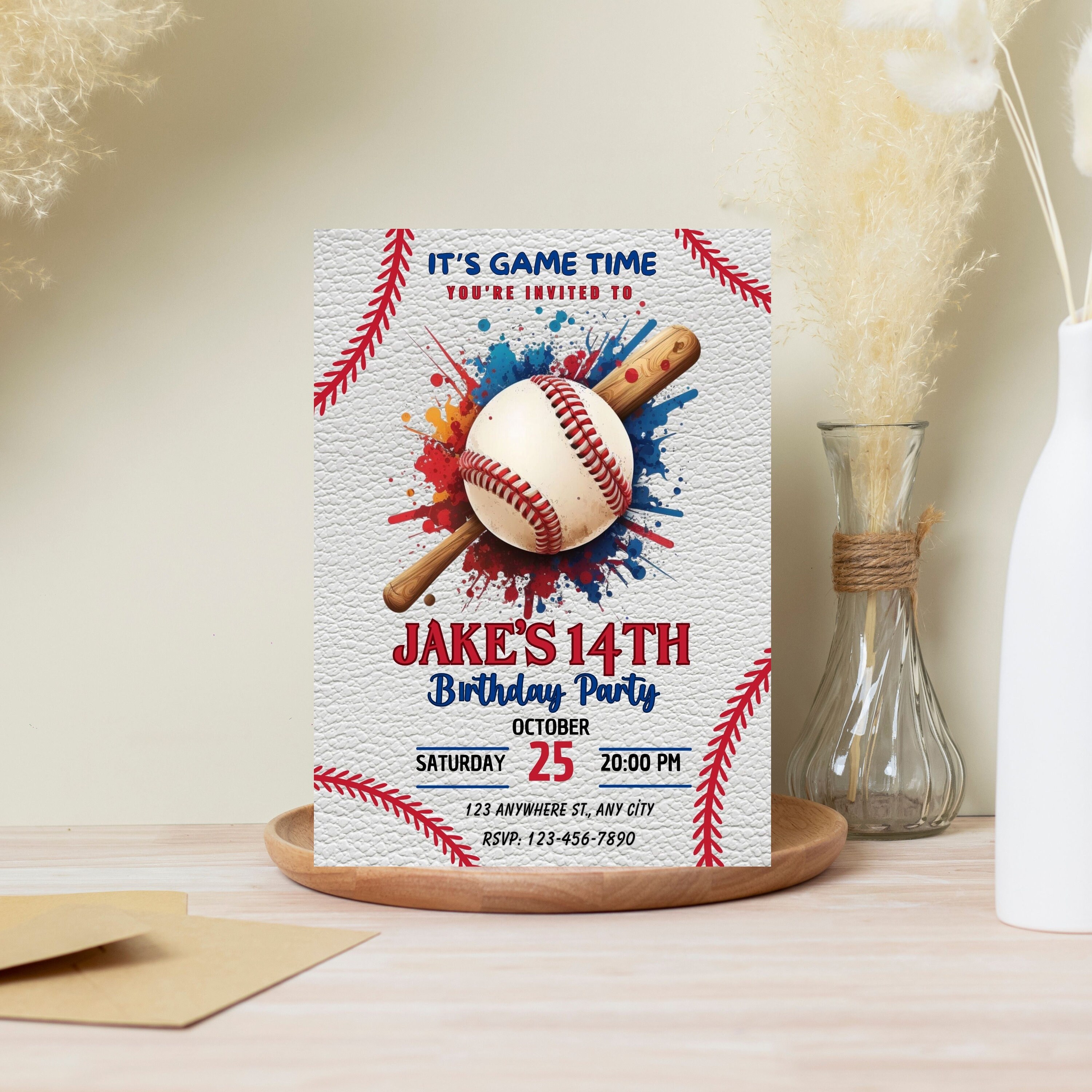 Editable Baseball Birthday İnvitation,baseball Invite Navy Blue Red Boy ...