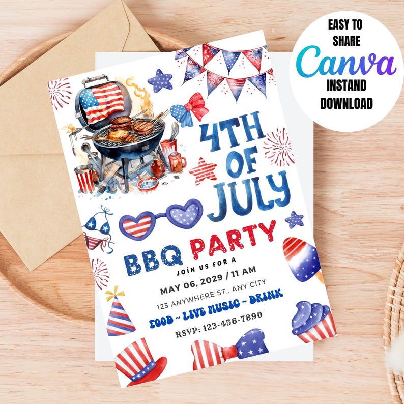 Editable 4th of July BBQ Invitation Independence Day BBQ Barbeque ...