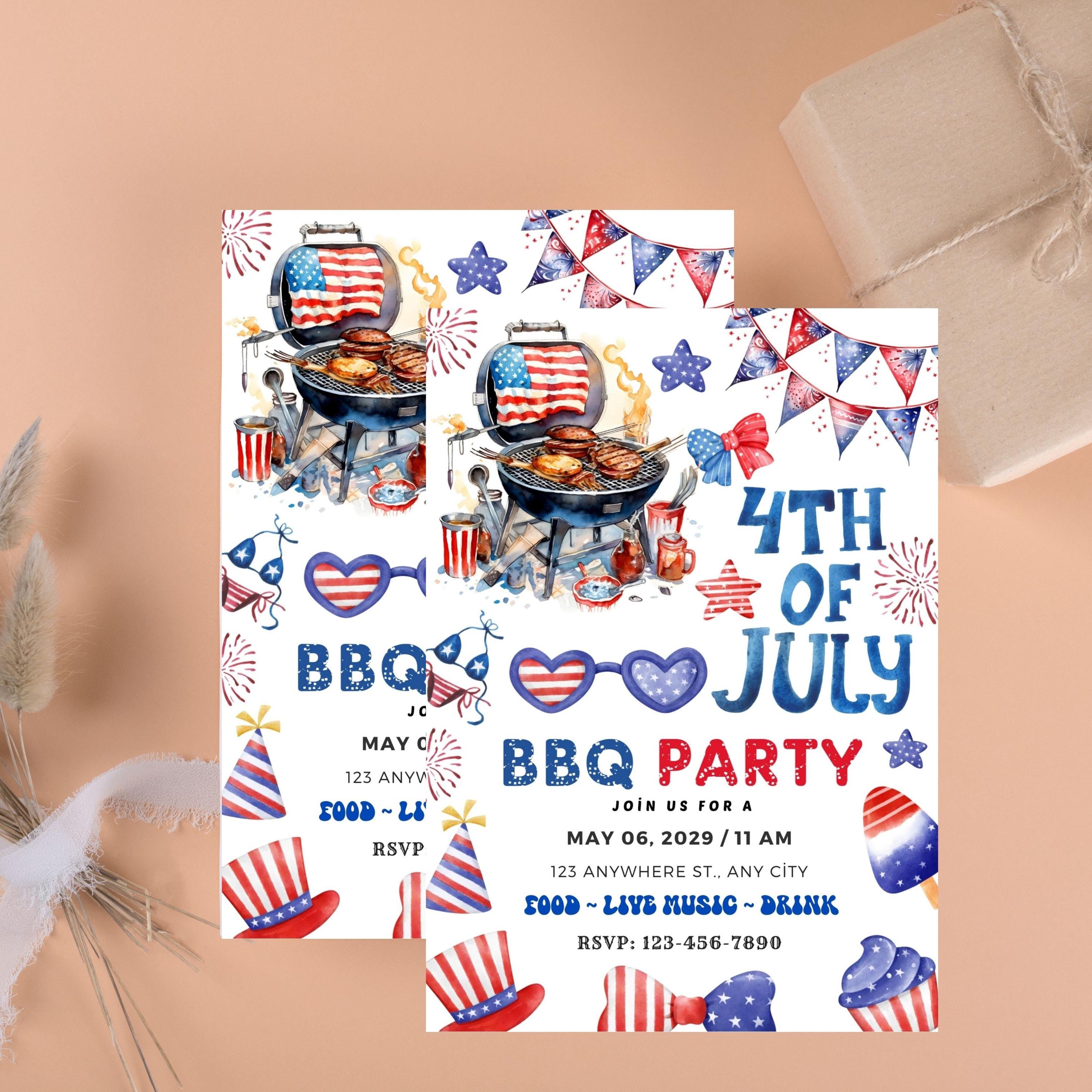 Editable 4th of July BBQ Invitation Independence Day BBQ Barbeque ...
